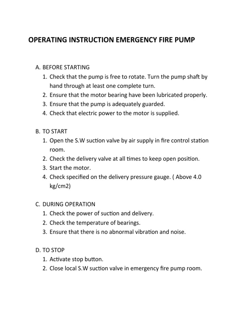 Operating Instruction Emergency Fire Pump | PDF