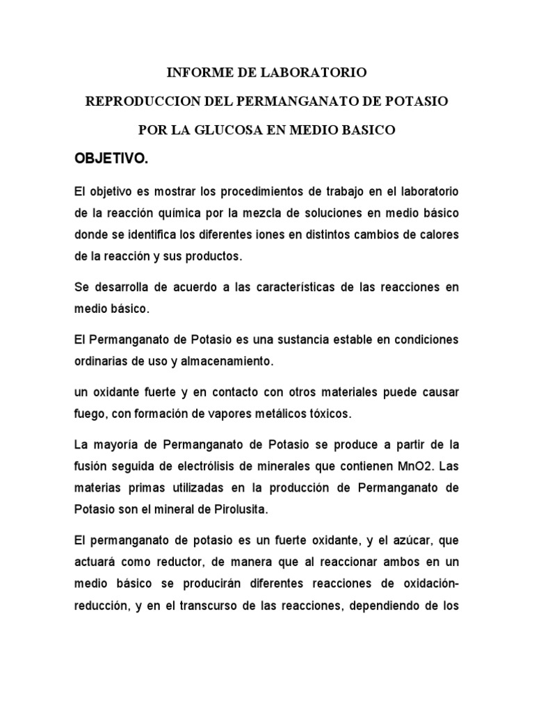 Informe de Laboratorio de Quimica | PDF | Redox | Hidróxido de sodio