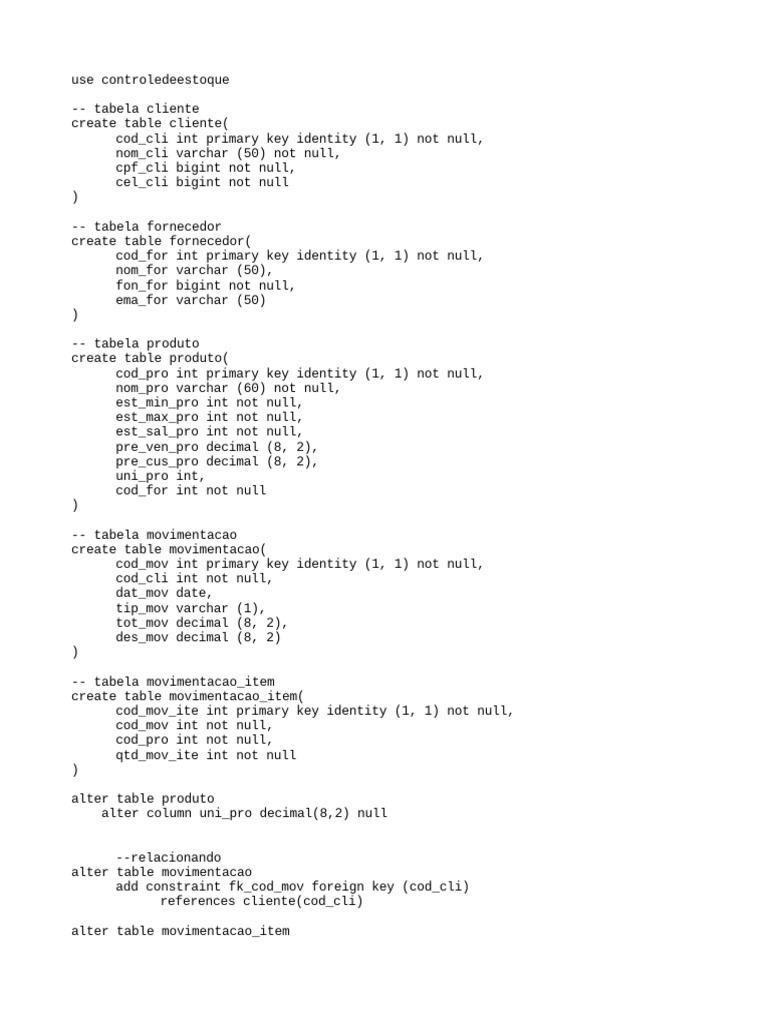 Controledeestoque BD SQL Server | PDF