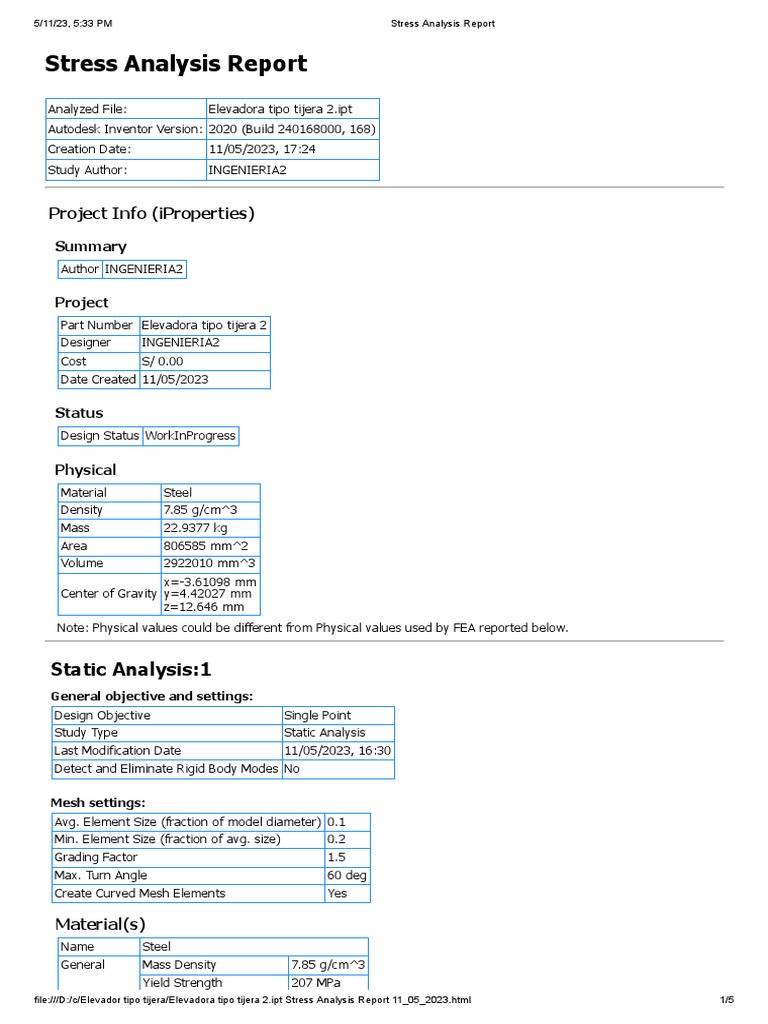 Stress Analysis Report | PDF | Strength Of Materials | Stress (Mechanics)