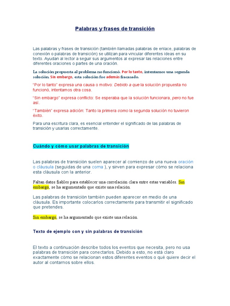 Palabras y Frases de Transición | PDF | Oración (Lingüística ...