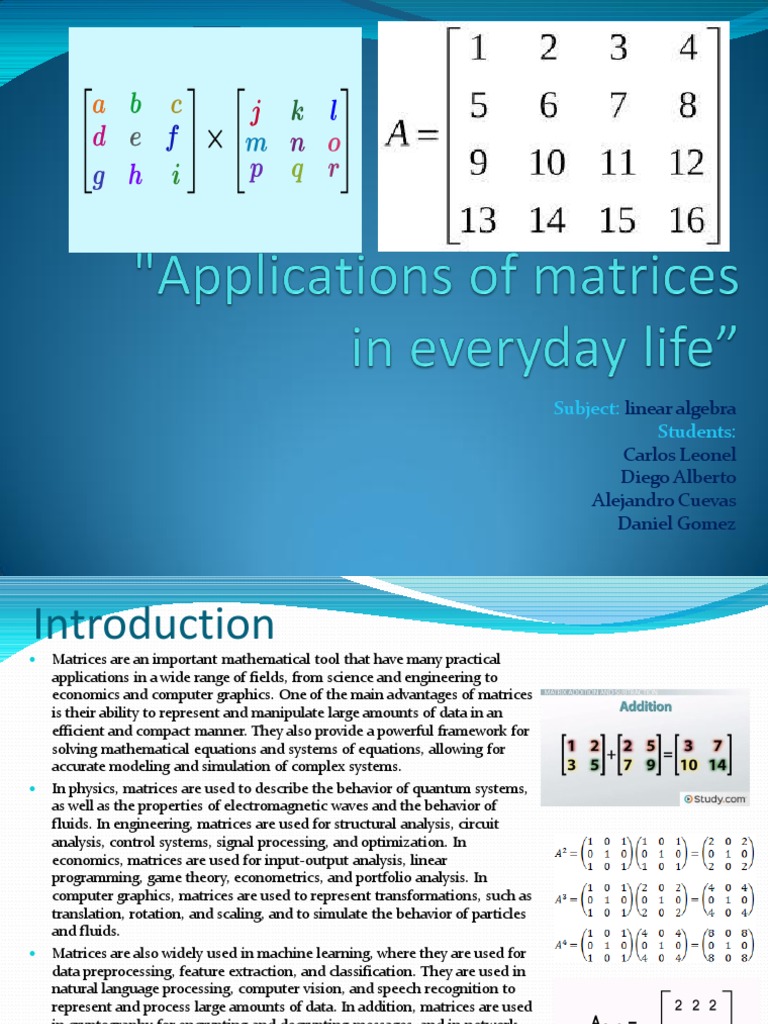 Applications of Matrices in Everyday Life | PDF | Matrix (Mathematics) | Quantum Mechanics