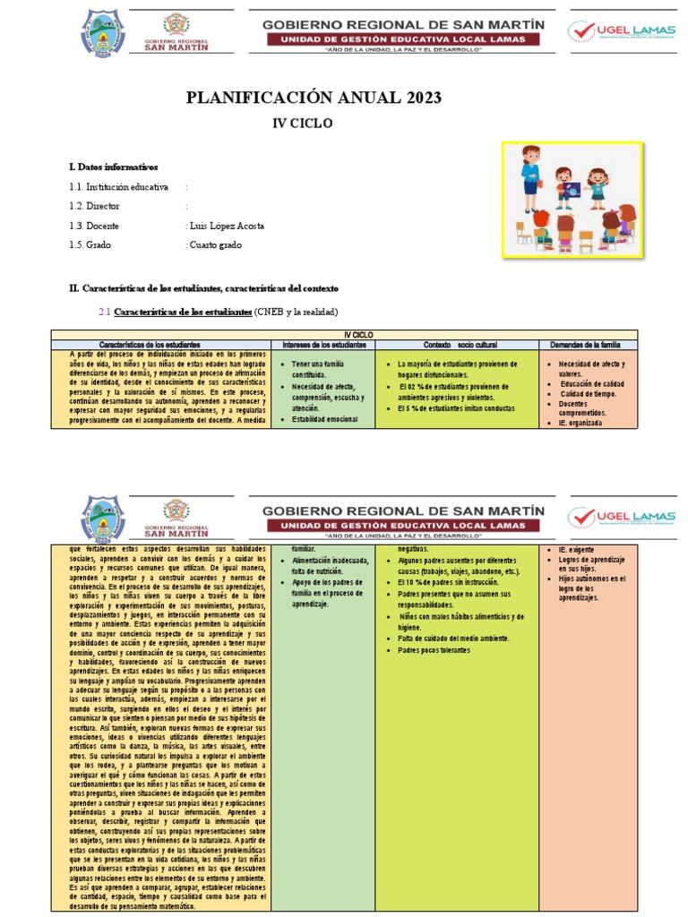 Planificación Anual Luis López Cuarto Grado | PDF | Números | Aprendizaje
