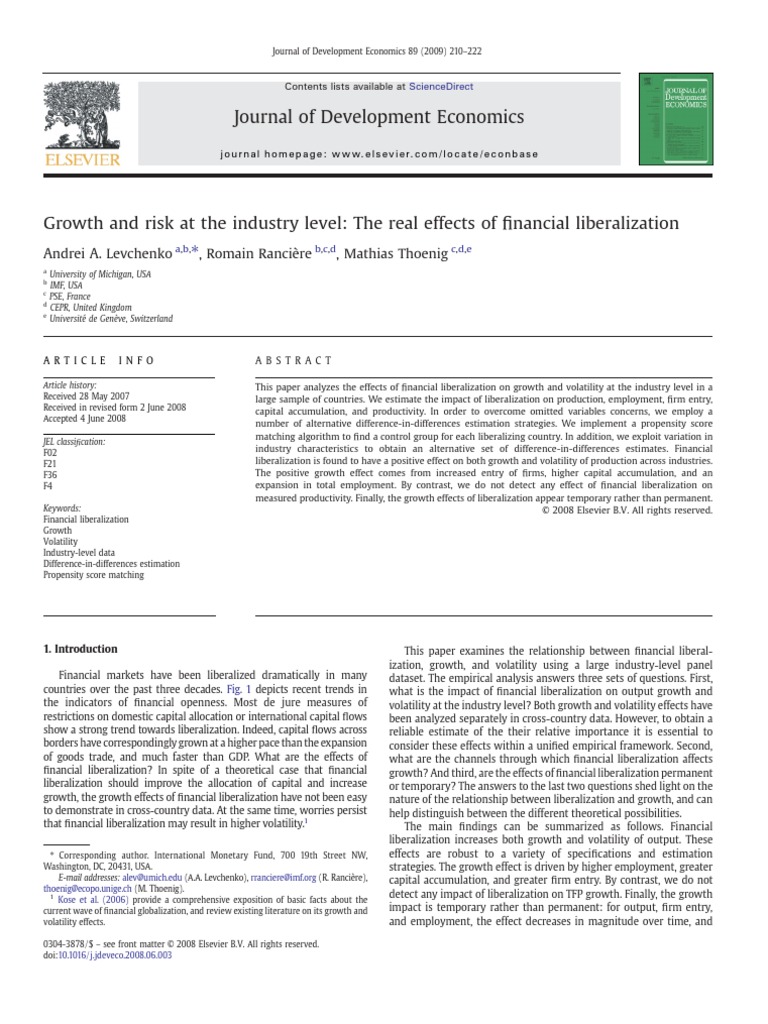 Journal of Development Economics: Andrei A. Levchenko, Romain Rancière ...