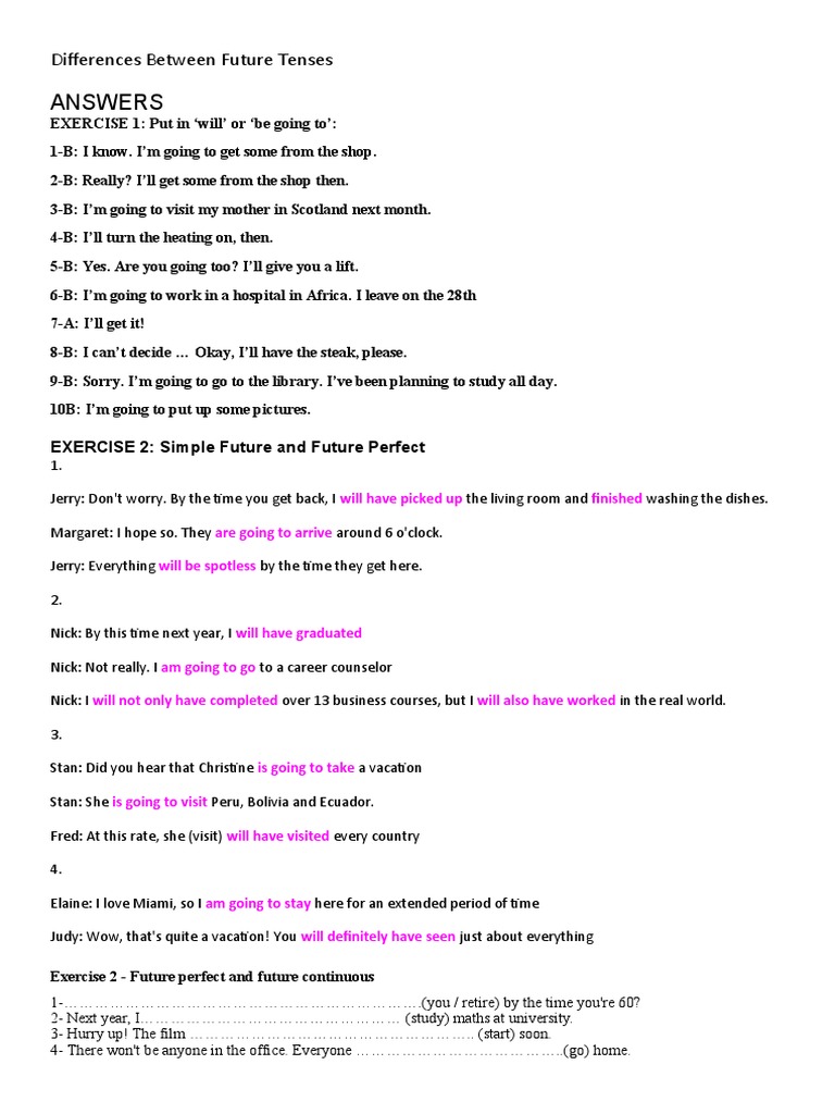 The Future Tense - Exercises 4 Sts - ANSWERS | PDF