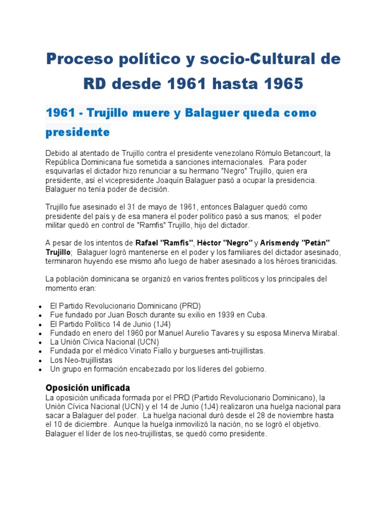 Proceso Político en RD: 1961-1965 | PDF | República Dominicana | Gobierno