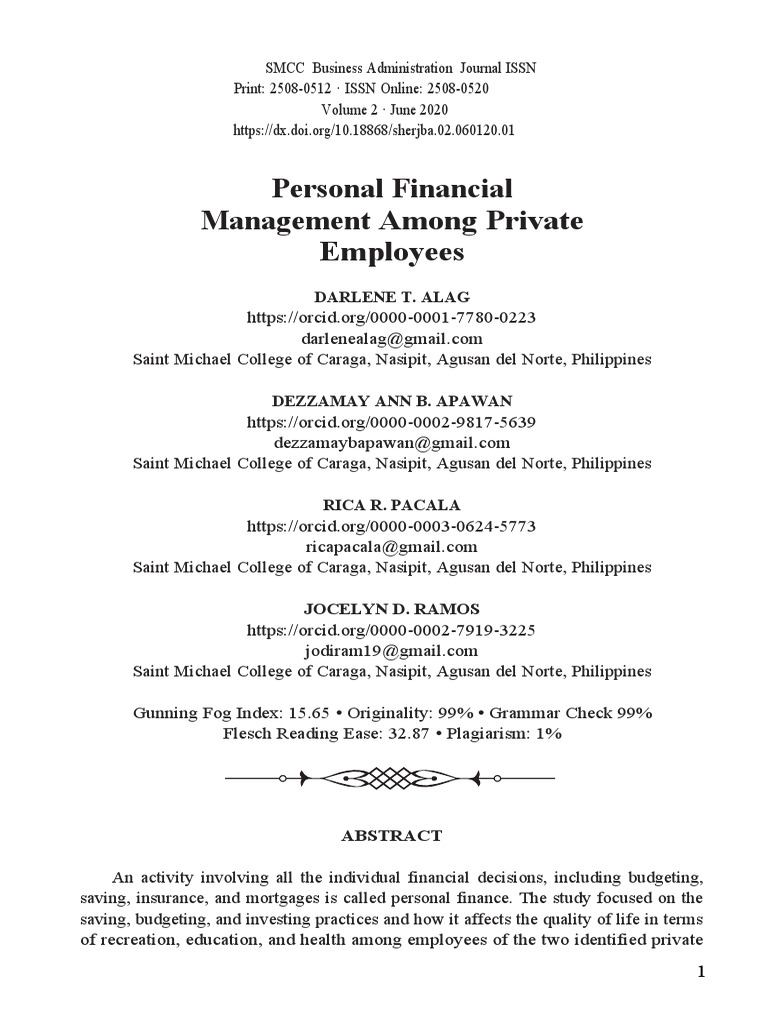 Personal Financial Management Among Private Employees | PDF