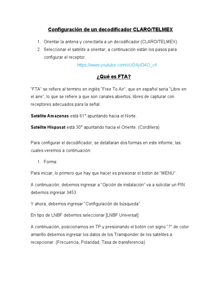 Configuración De Un Decodificador Claro Telmex Pdf