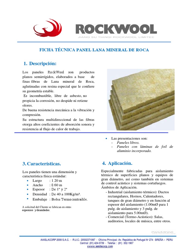 Ficha Técnica Panel Lana Mineral de Roca | PDF | Aislamiento térmico ...