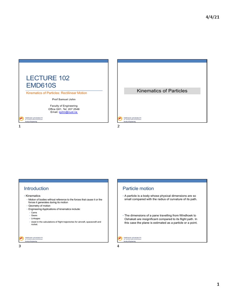 Lecture 102 Particle Rectilinear Motion Kinematics Pdf
