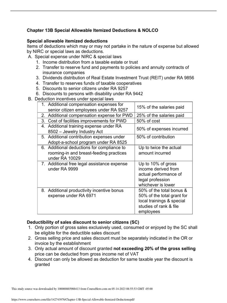 Chapter 13B Special Allowable Itemized Deductions PDF | PDF | Tax ...