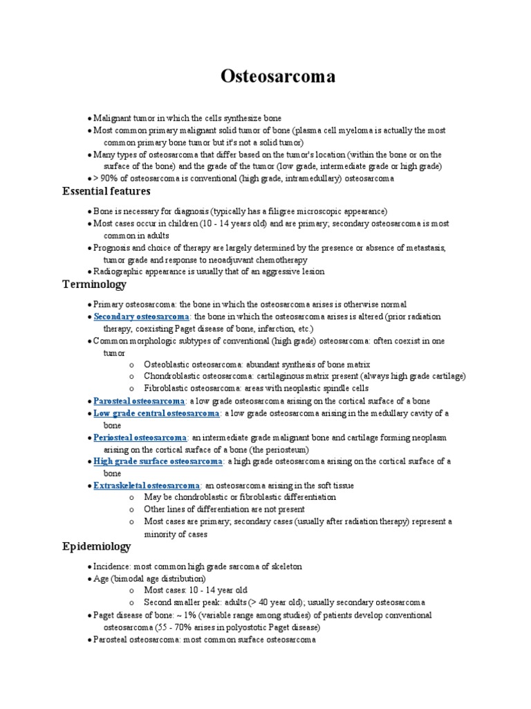 Osteosarcoma: Types and Treatment Insights | PDF | Bone | Neoplasms