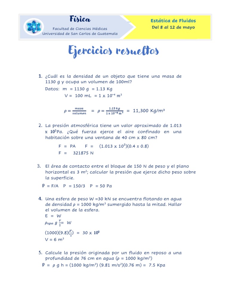 Ejercicios Resueltos | PDF | Presión | Pascal (Unidad)