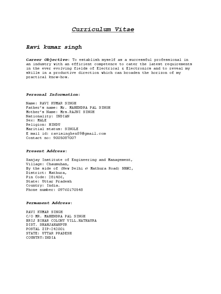 Curriculum Vitae: Ravi Kumar Singh | PDF | Career & Growth | Computers
