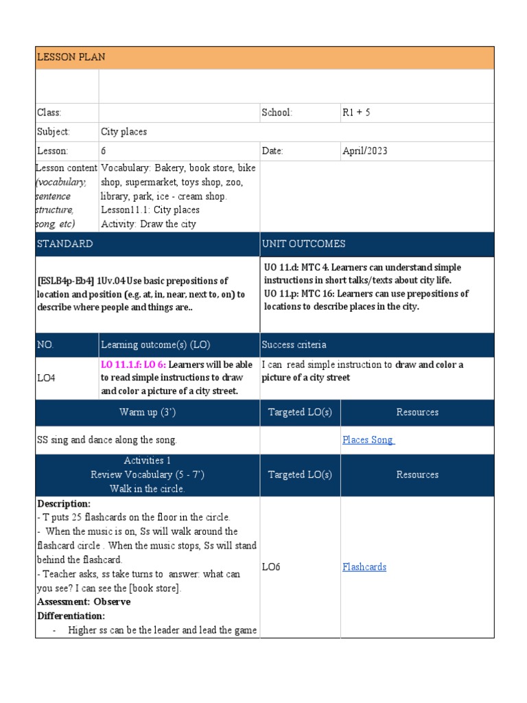 Draw The City - Lesson Plan | PDF | Vocabulary | Linguistics