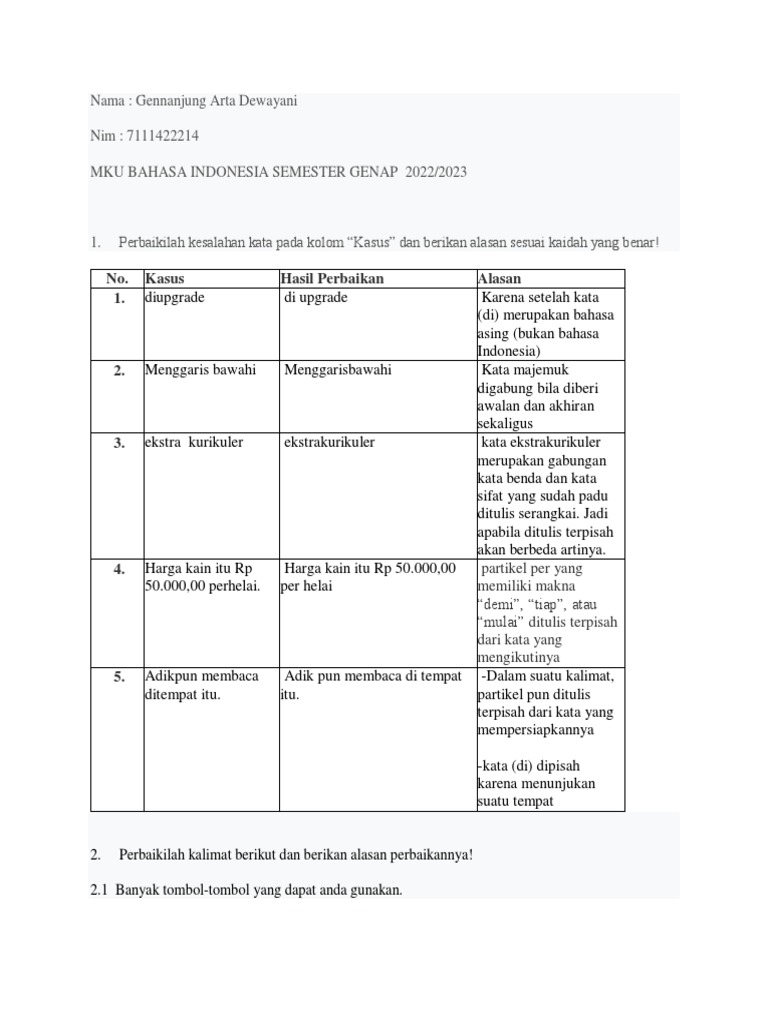 Mku B Indo - Gennannjung Arta Dewayani - 7111422214 | PDF