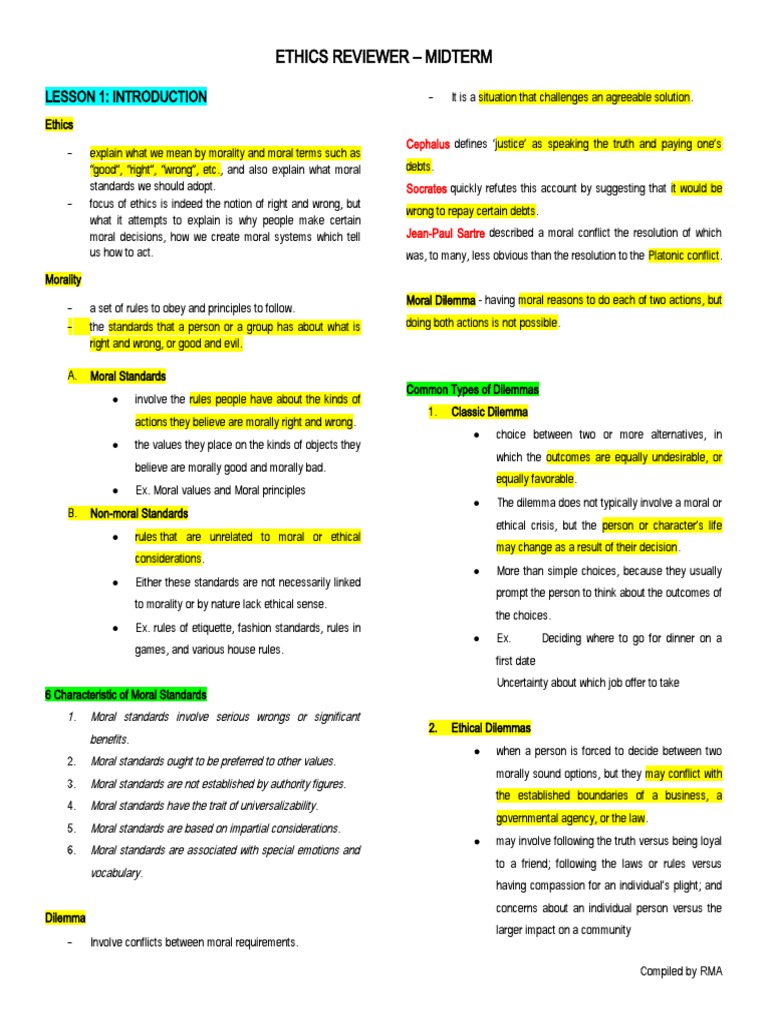 ETHICS REVIEWER MIDTERM | PDF | Morality | Relativism