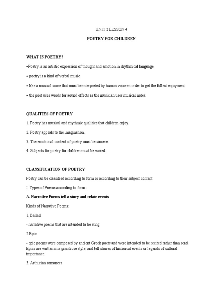 Teaching Poetry to Children: Methods & Benefits | PDF | Poetry | Lyric ...