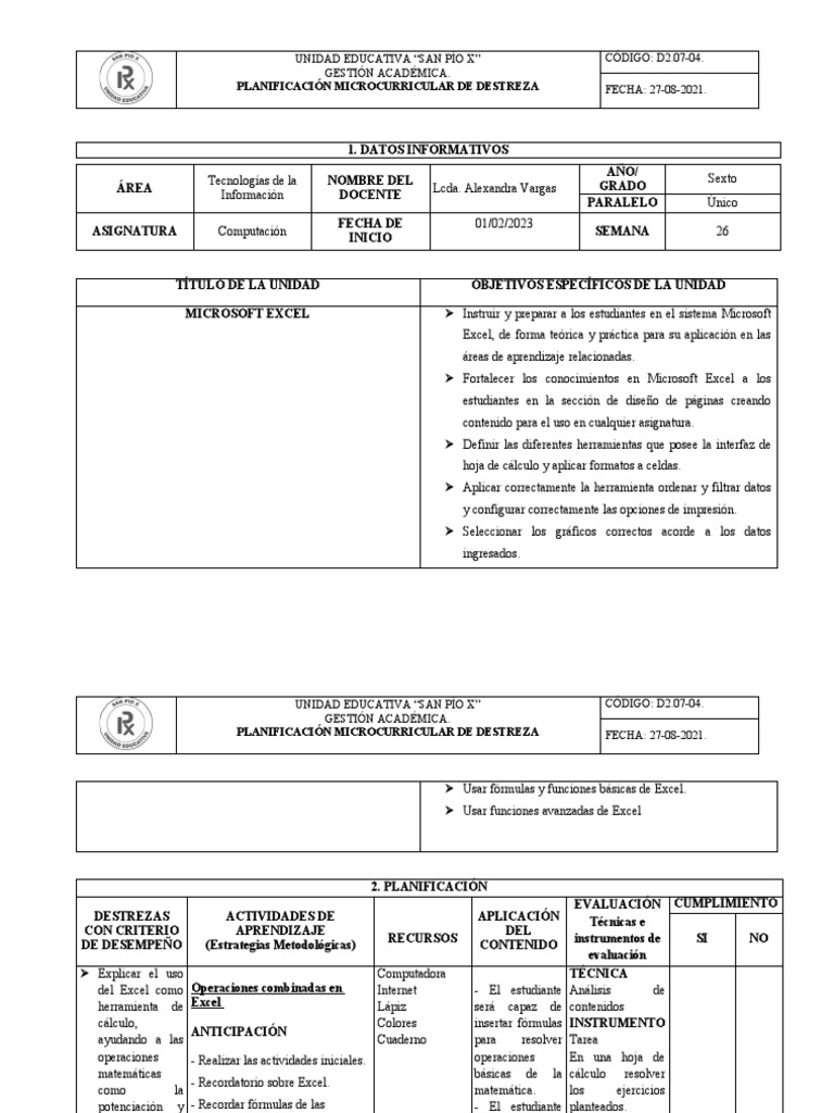Semana 26 Compu 6to | PDF | Microsoft Excel | Microsoft