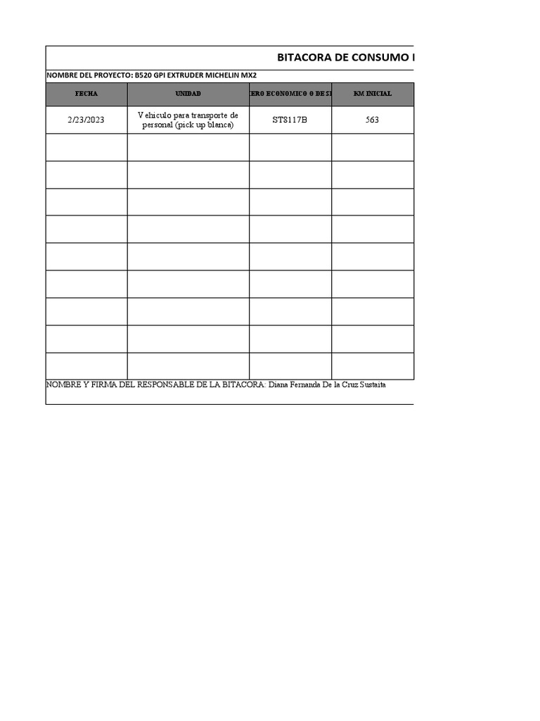 Bitácora de Consumo de Combustible. | PDF