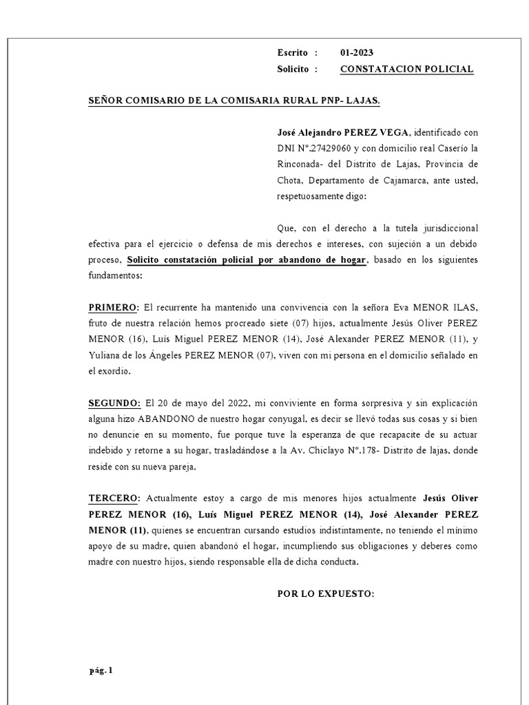 SOLICITO Constatacion Policial 2023 | PDF | Justicia | Crimen y violencia