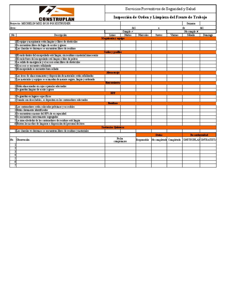 Inspección de orden y limpieza | PDF Inspección de orden y limpieza | PDF