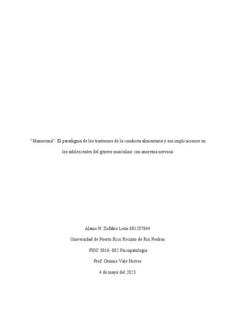 "Manorexia" - El Paradigma de Los Trastornos de La Conducta Alimentaria ...