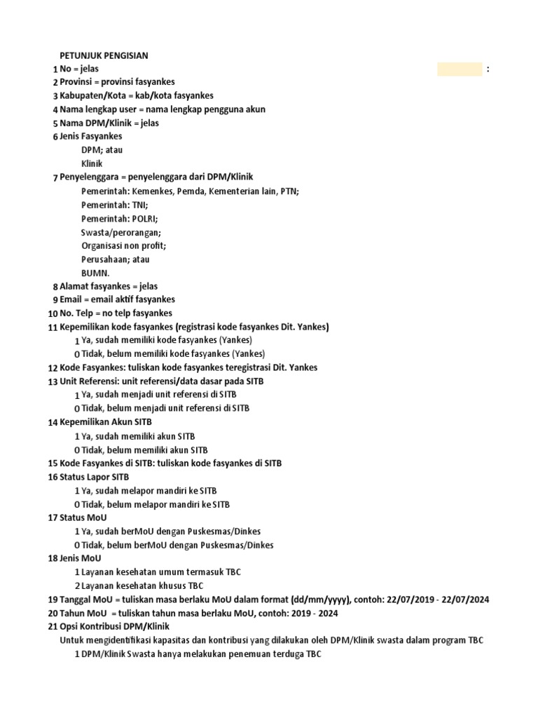 Format Identifikasi Kontribusi DPM Dan Klinik Dalam Program TBC | PDF