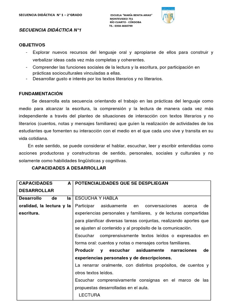 Secuencia Didáctica N1 Lengua Segundo Grado 2023 Final | PDF