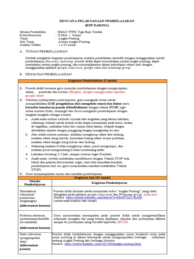 RPP Berdiferensiasi Dan PSE Angka Penting | PDF | Karier & Perkembangan