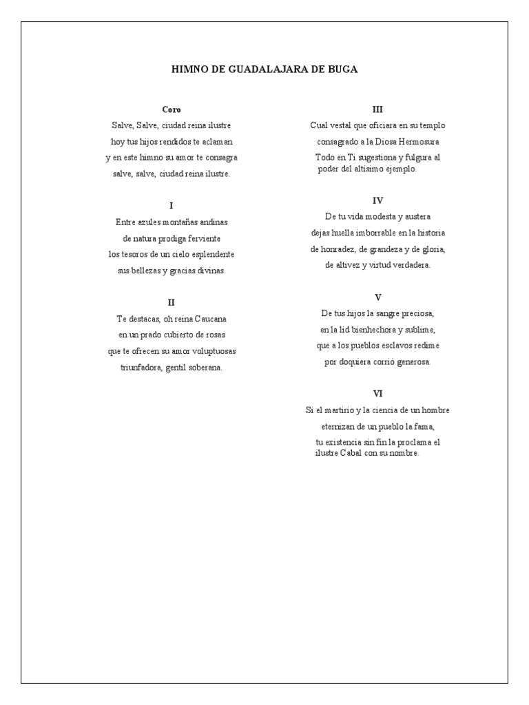 Himno de Guadalajara de Buga | PDF