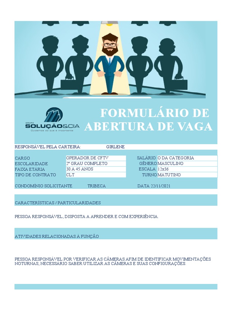 Modelo de Formulário de Solicitação de Vaga | PDF