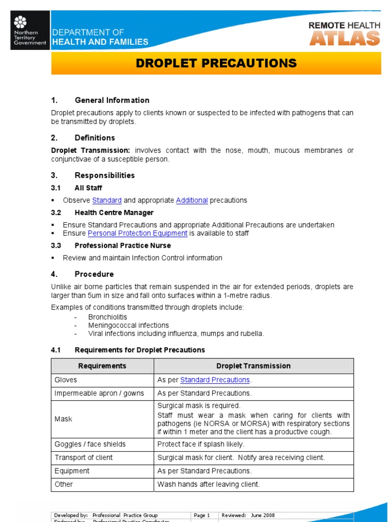 Droplet Precautions | PDF