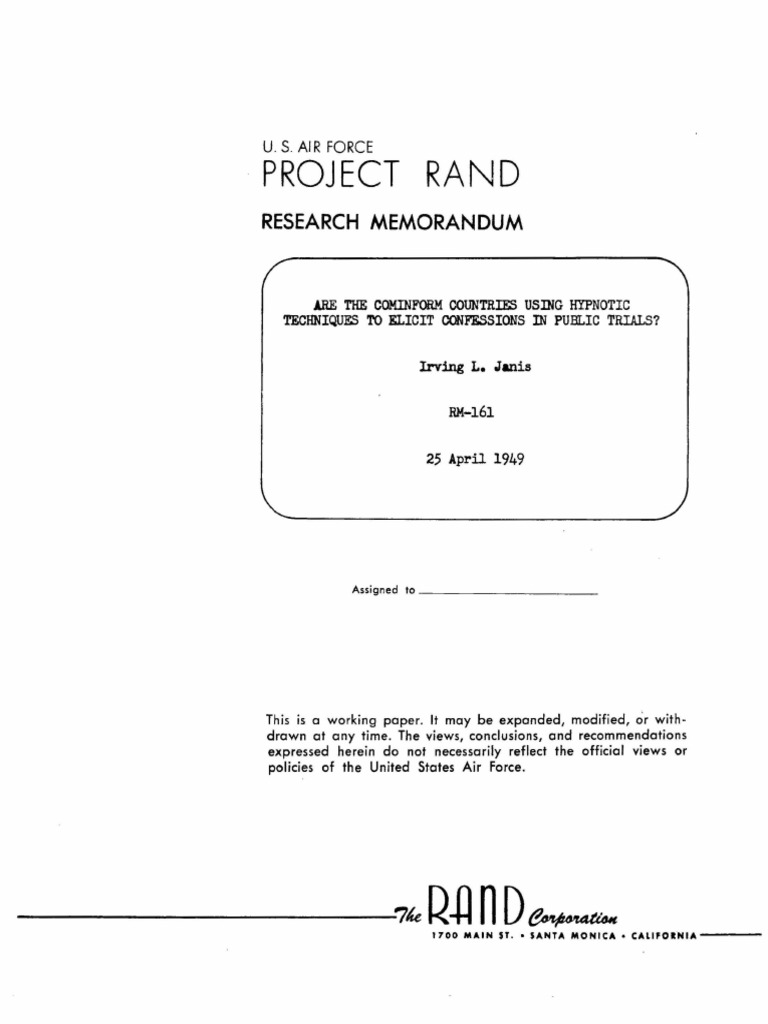 Are The Cominform Countries Using Hypnotic Techniques To Elicit ...