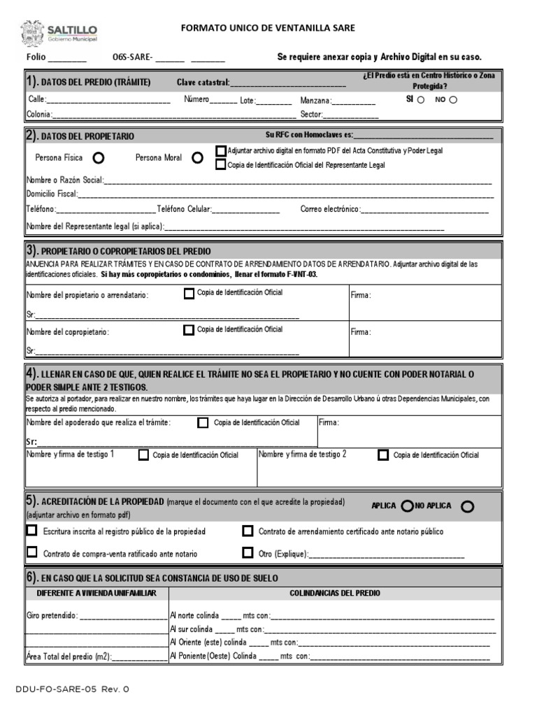 DDU-FO-SARE-05 Formato Unico de Ventanilla SARE | PDF | Finanzas y dinero | Derecho