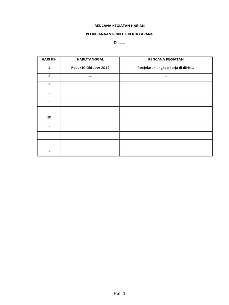 8 Form Rencana Kegiatan Harian PKL | PDF | Seni