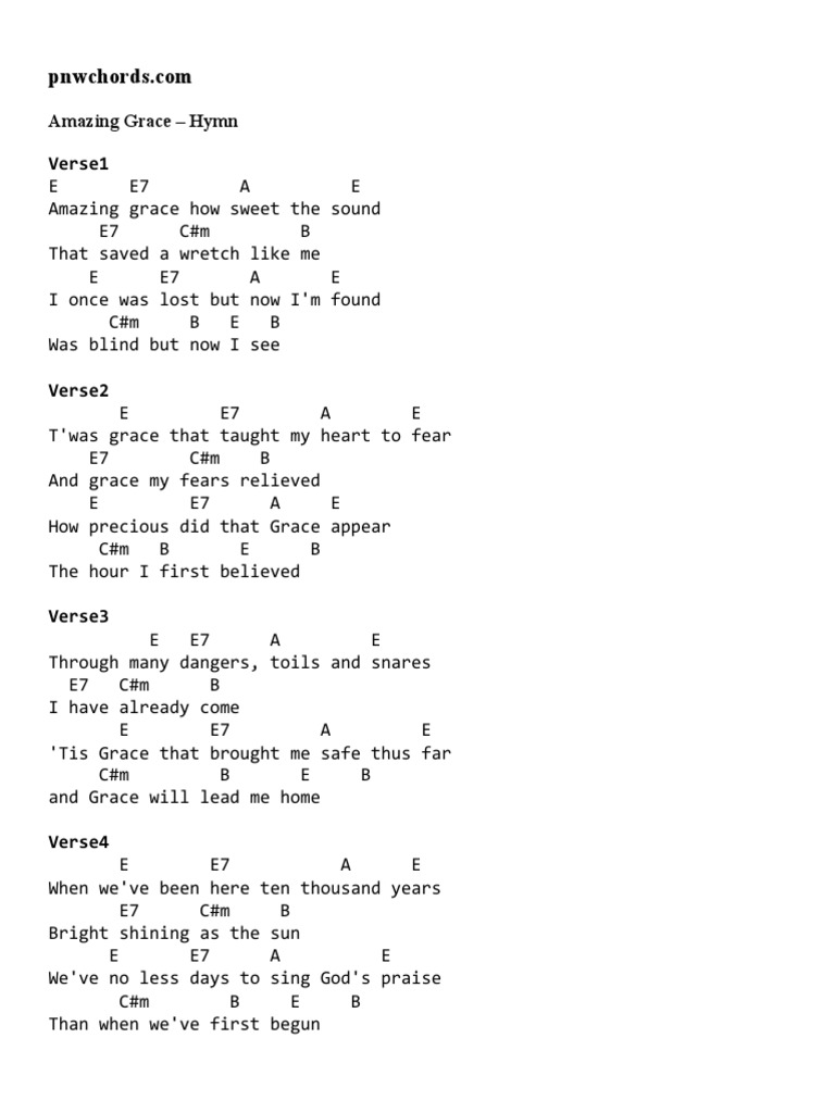 Amazing Grace Chords - Hymn | PDF
