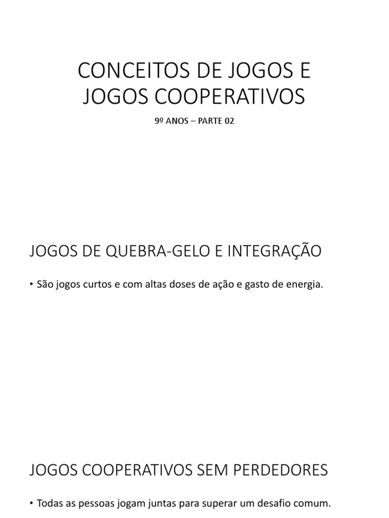Conceitos de Jogos E Jogos Cooperativos: 9º Anos - Parte 02 | PDF