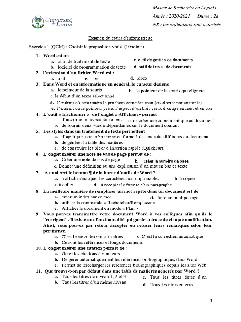 Epreuve | PDF | Microsoft Word | Curseur (interface)