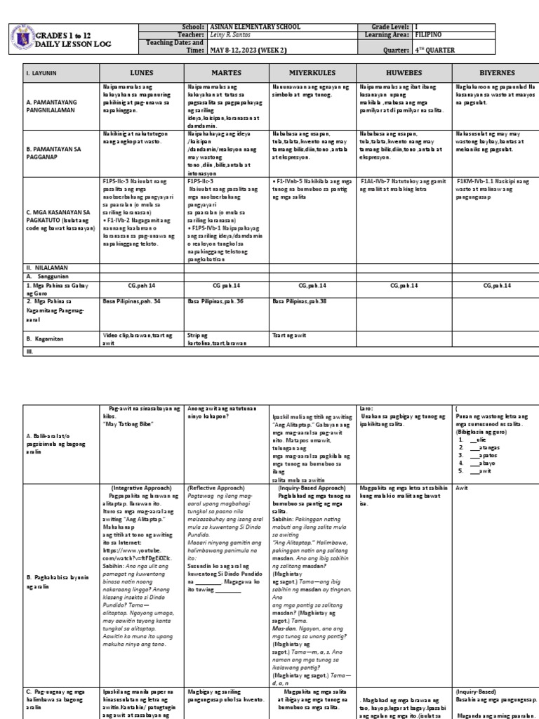 DLL Filipino-1 Q4 W2 | PDF