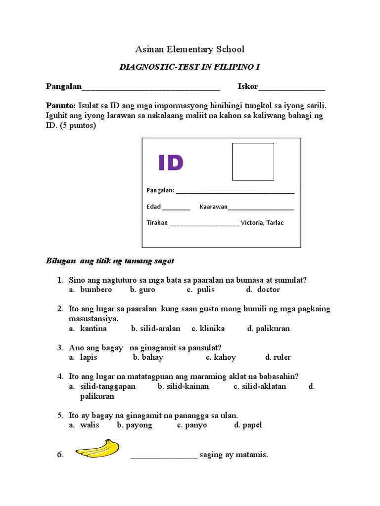 Diagnostic-Test - Filipino 1 | PDF