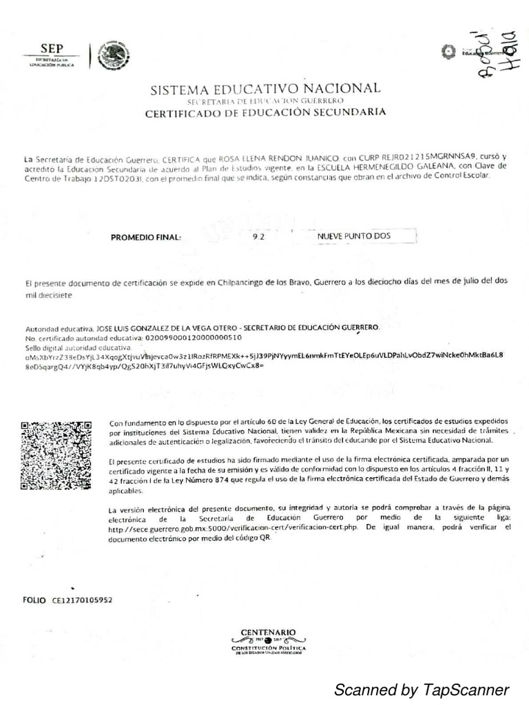 Certificado - Secundaria | PDF