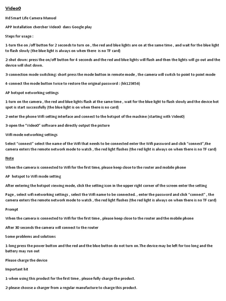 Manuel Mini Caméra Wifi | PDF | Wi Fi | Camera