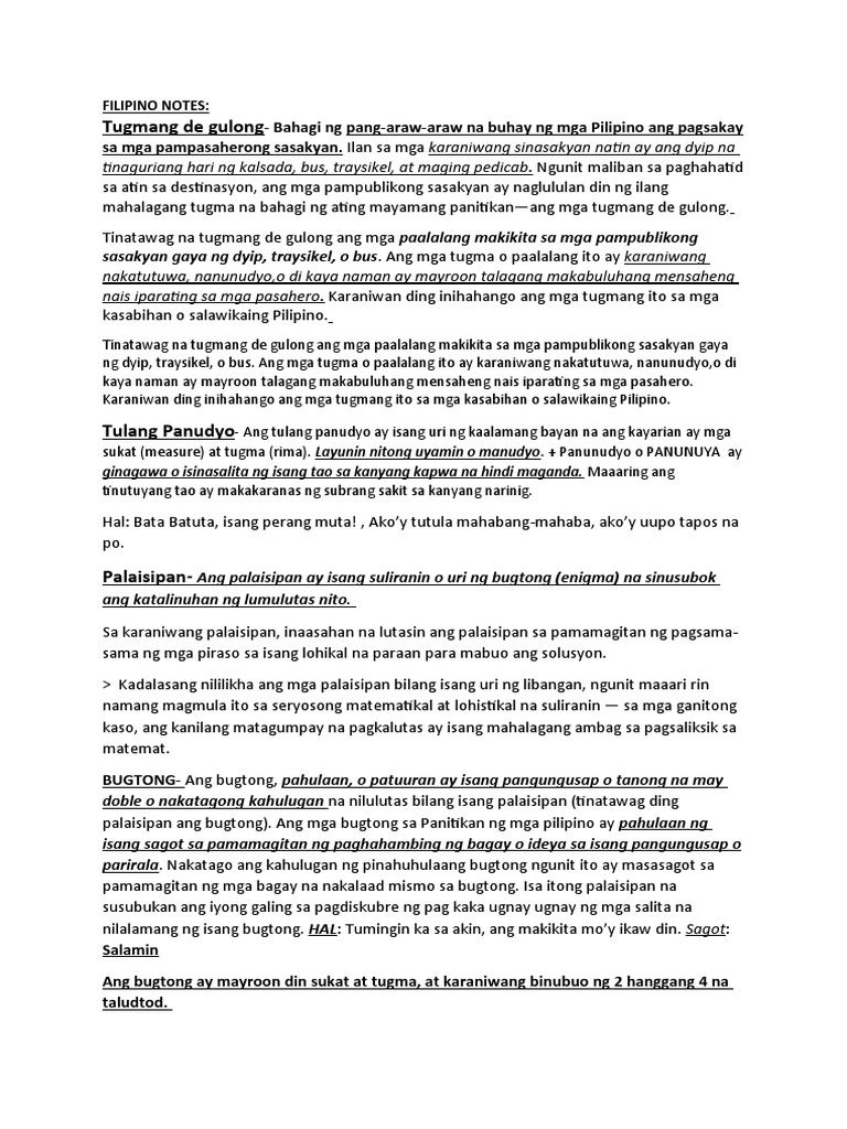 Filipino Notes Q3 | PDF