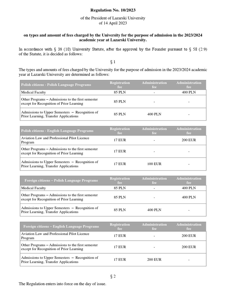 Lazarski University Admission Fees 2023/2024 | PDF | Justice | Crime ...