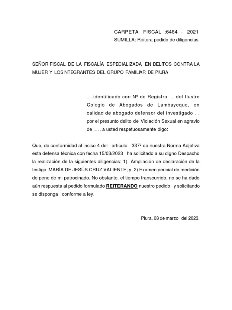 Reiteracion de Pedido de Diligencias Fiscales | PDF