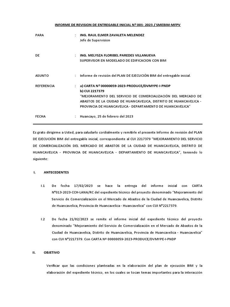 INFORME DE REVISION PLAN BIM - ENTREGABLE INICIAL (1) | PDF