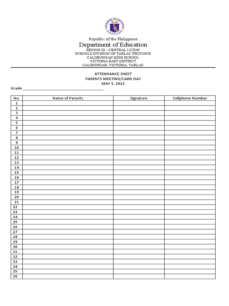 Card Day Attendance Sheet | PDF