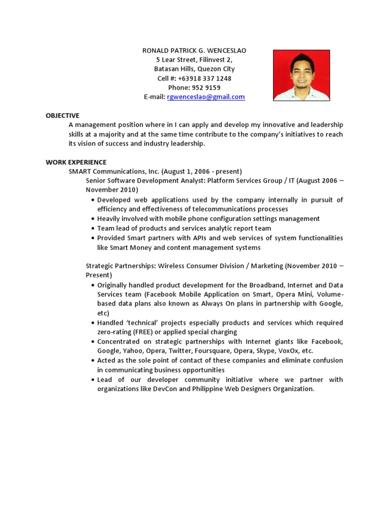 RGWenceslao Resume Aug2011 | PDF | Ibm | Software