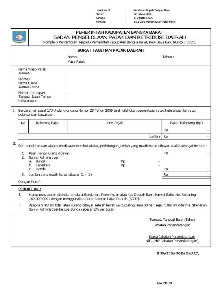 Form Surat Tagihan Pajak Daerah | PDF